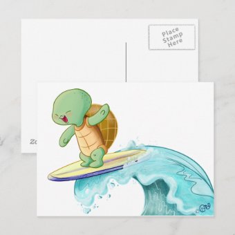 Cute Turtle Surfing Kawaii Postcard | Zazzle