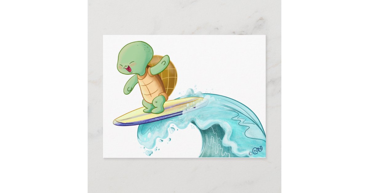 Cute Turtle Surfing Kawaii Postcard | Zazzle