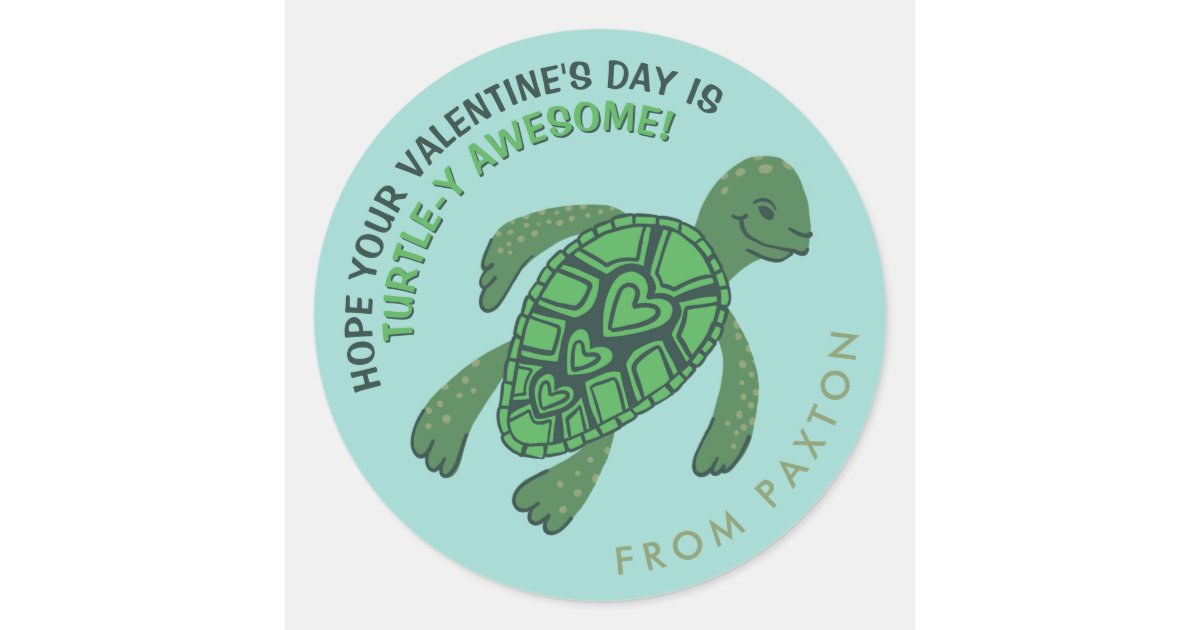 Cute Turtle Valentine's Classic Round Sticker | Zazzle