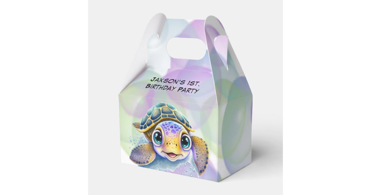 Cute Turtle with Bubbles 1st. Birthday Party Favor Boxes | Zazzle
