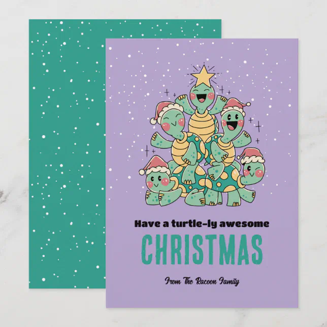 Cute Turtle Xmas Tree Turtlely Awesome Christmas Holiday Card | Zazzle