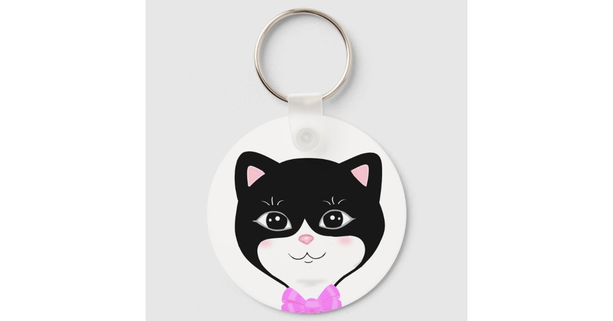 Cute Tuxedo Cat Face Keychain | Zazzle