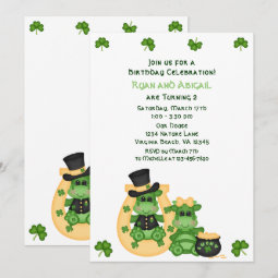 Cute Twin Boy & Girl Dragons Irish Birthday Invitation | Zazzle
