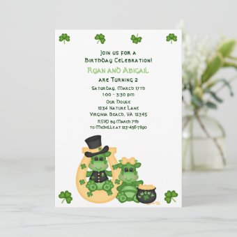 Cute Twin Boy & Girl Dragons Irish Birthday Invitation | Zazzle