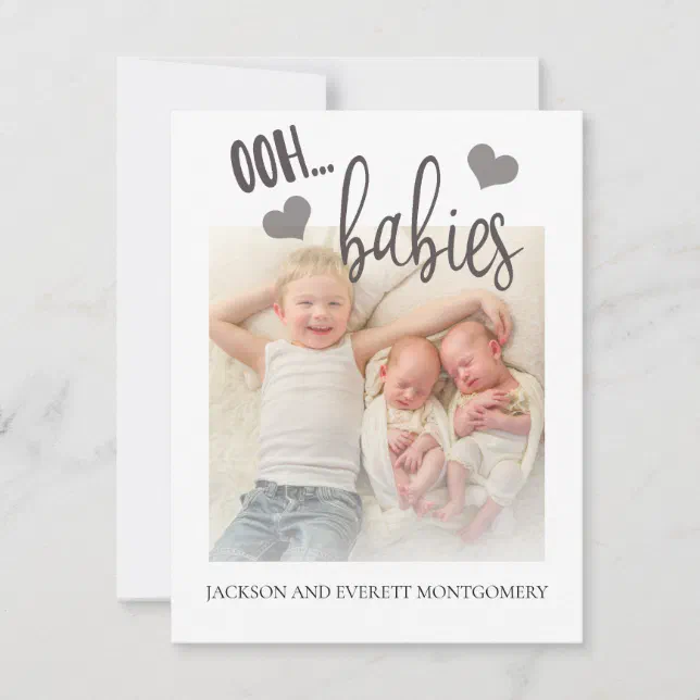 Cute Twin Photo Birth Announcement Ooh Babies | Zazzle