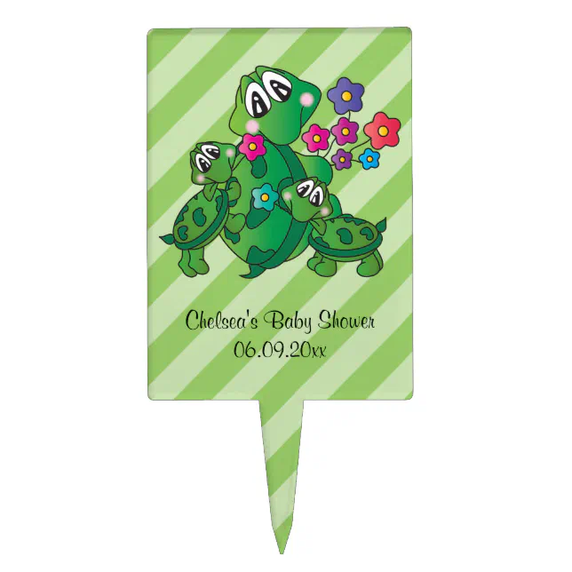 Cute Twin Turtle Baby Shower Theme Cake Topper | Zazzle