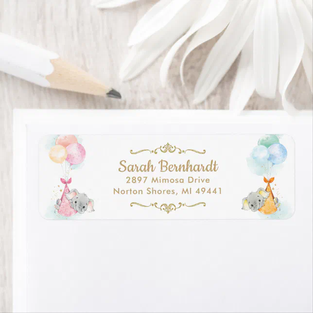 Cute Twins Boy Girl Elephant Baby Shower Address Label | Zazzle
