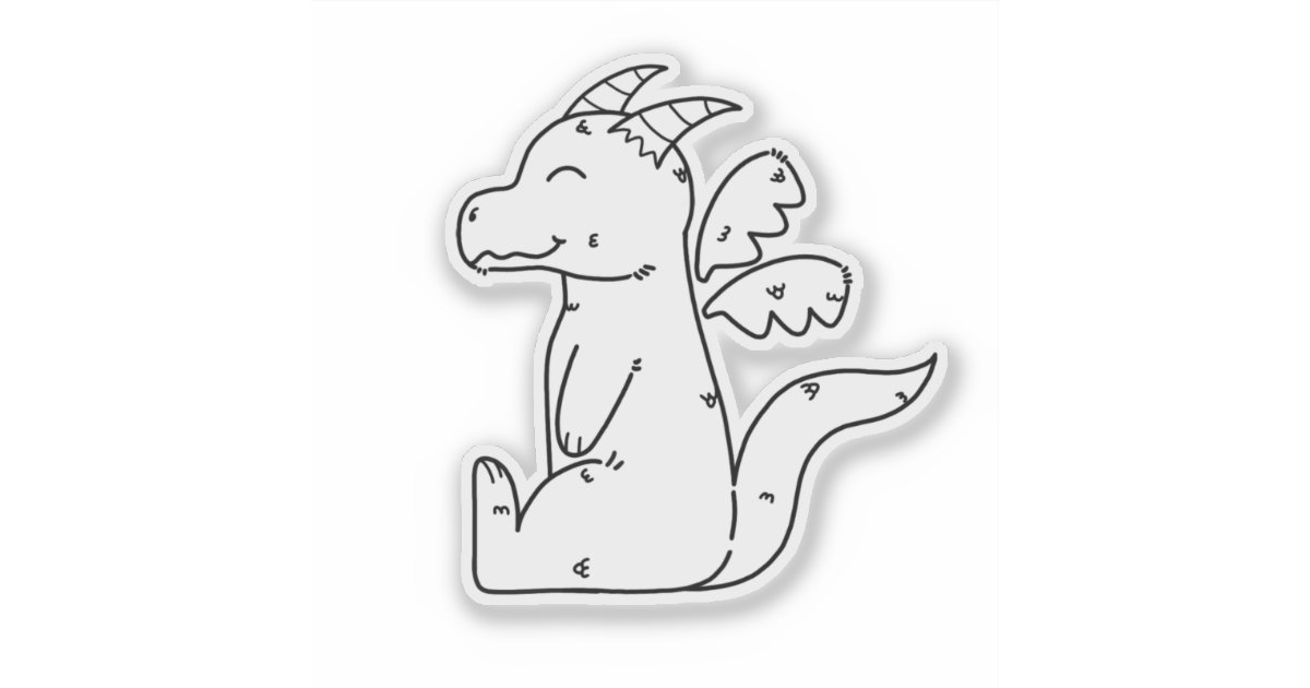 Cute Two Dimensional Cartoon Dragon Line Art Sticker | Zazzle
