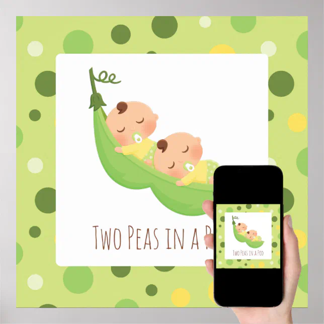 Cute Two Peas in a Pod Nursery Wall Decor Poster | Zazzle