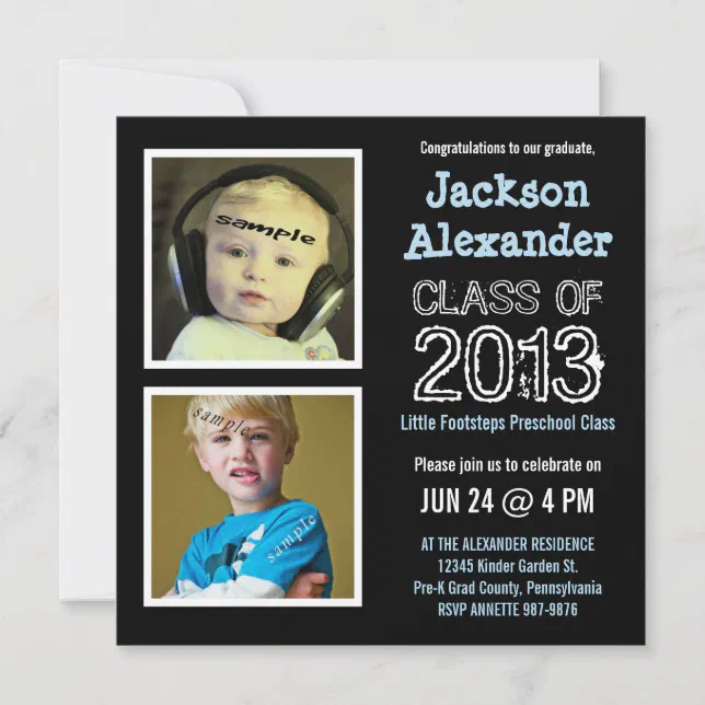 Cute Two Photo Preschool Kindergarten Grad Party Invitation | Zazzle