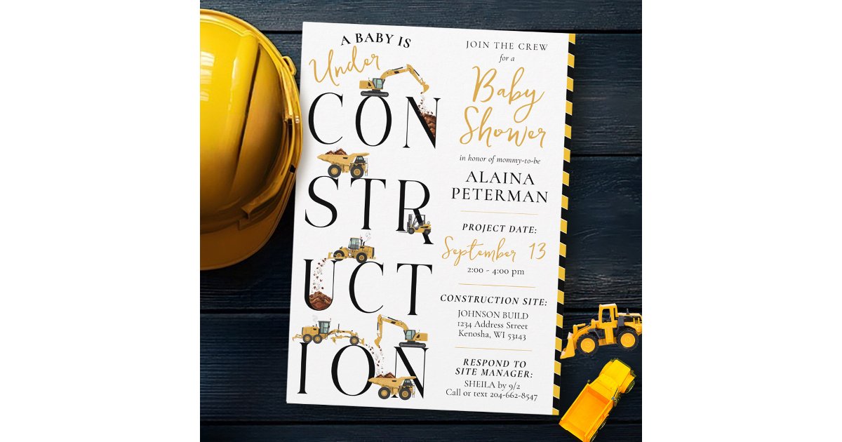 Cute Under Construction Dump Truck Baby Boy Shower Invitation | Zazzle