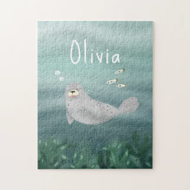 Cute Under the Sea Blue Ocean Seal Kids Jigsaw Puzzle | Zazzle