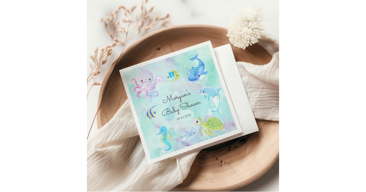 Cute Under the Sea Creatures Baby Shower Monogram Napkins | Zazzle