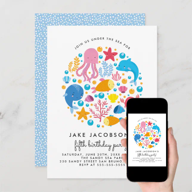 Cute Under The Sea Creatures Birthday Party Invitation | Zazzle