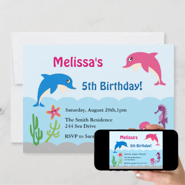 Cute Under the Sea Dolphin Birthday Party Invite | Zazzle