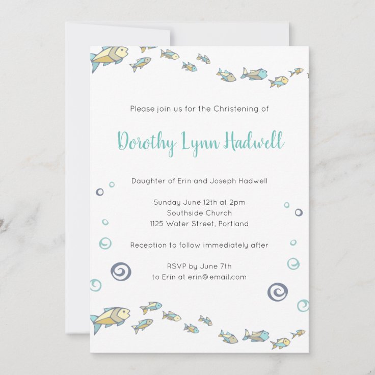 Cute Under The Sea Fish Baptism Christening Invitation | Zazzle