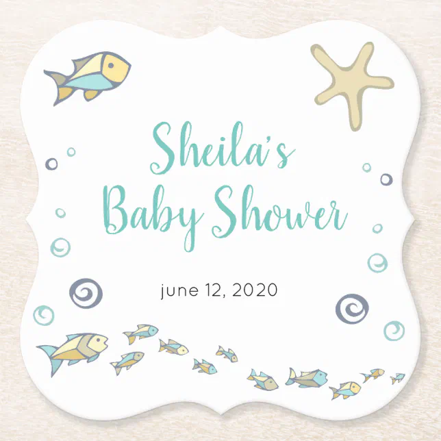 Cute Under The Sea Fish Theme Baby Shower Paper Coaster | Zazzle