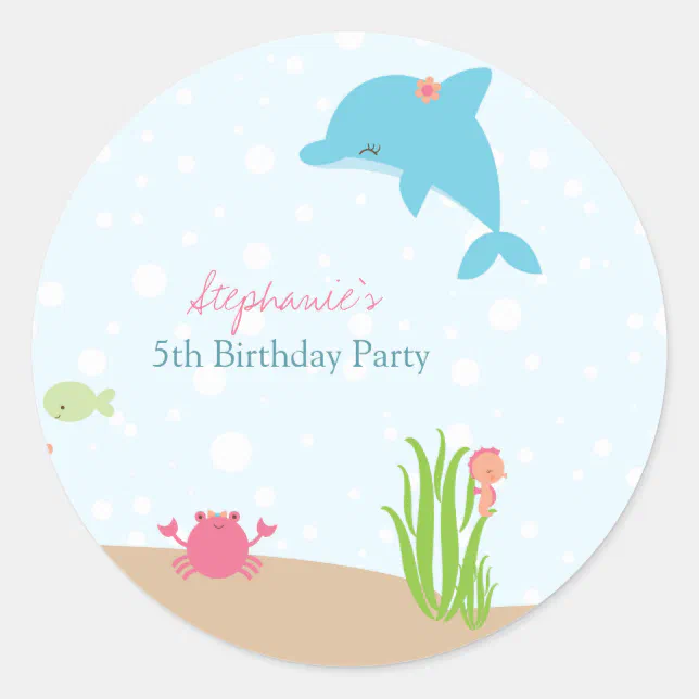 Cute under the Sea girls birthday party stickers | Zazzle