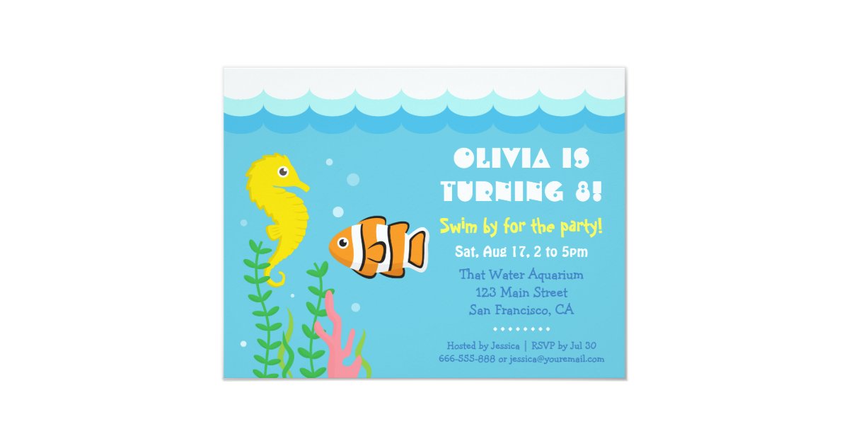 Cute Under the Sea theme Aquarium Birthday Party Invitation | Zazzle.com