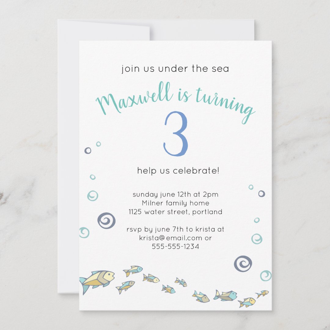 Cute Under The Sea Turning 3 Ocean Birthday Invitation | Zazzle