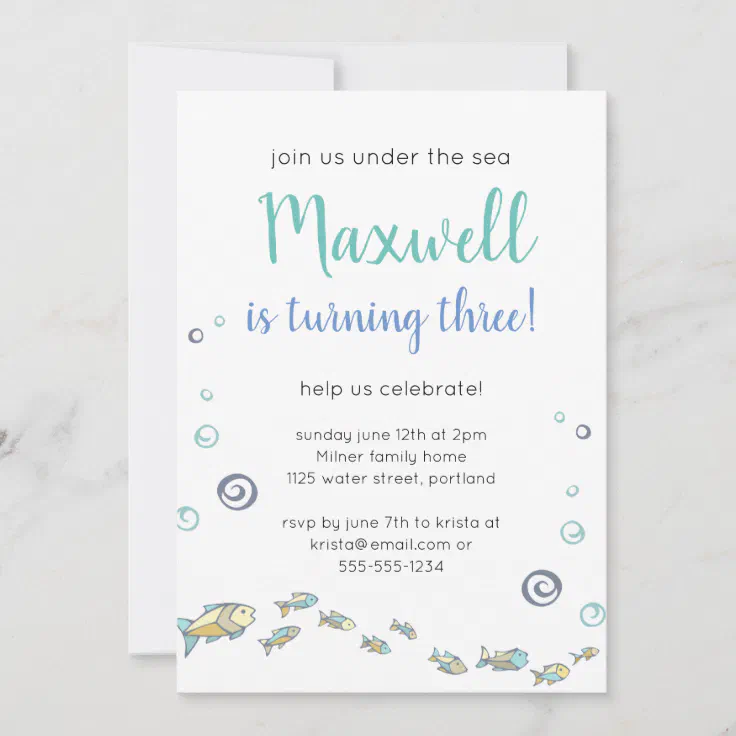 Cute Under The Sea Turning Three 3rd Birthday Invitation | Zazzle