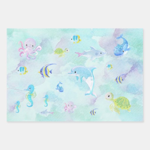 Cute Under the Sea Watercolor Wrapping Paper Sheet | Zazzle
