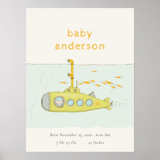 Cute Underwater Submarine Monogram Baby Poster | Zazzle