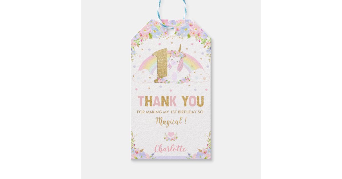 Cute Unicorn 1st Birthday Thank You Favor Swing Gift Tags | Zazzle