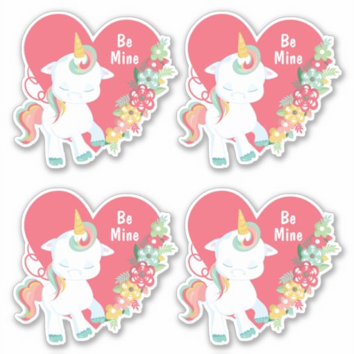 Cute Unicorn Be My Valentine Heart Sticker | Zazzle