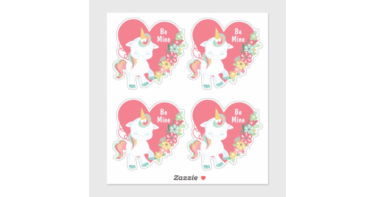 Cute Unicorn Be My Valentine Heart Sticker | Zazzle