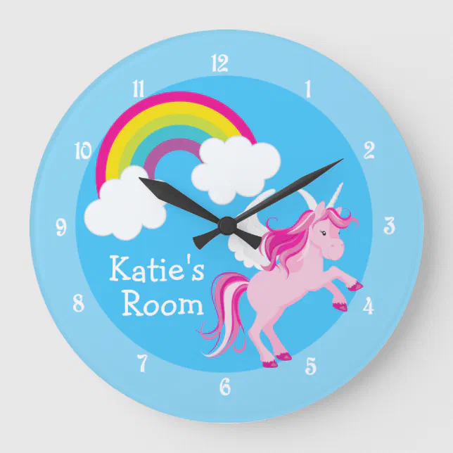 Cute Unicorn Custom Blue Large Clock | Zazzle