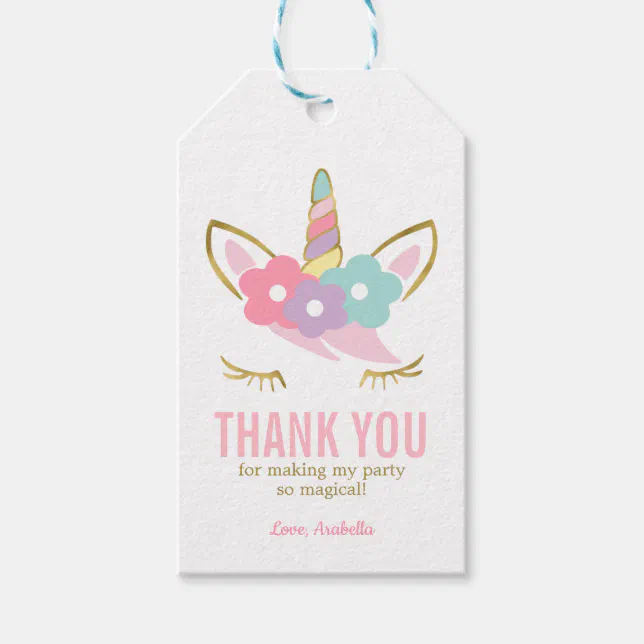 Cute Unicorn Face Girl's Birthday Gift Tags | Zazzle