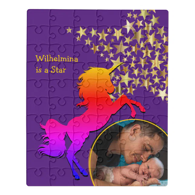 Cute | UNICORN | Gold Stars | Personalized PHOTO Jigsaw Puzzle | Zazzle