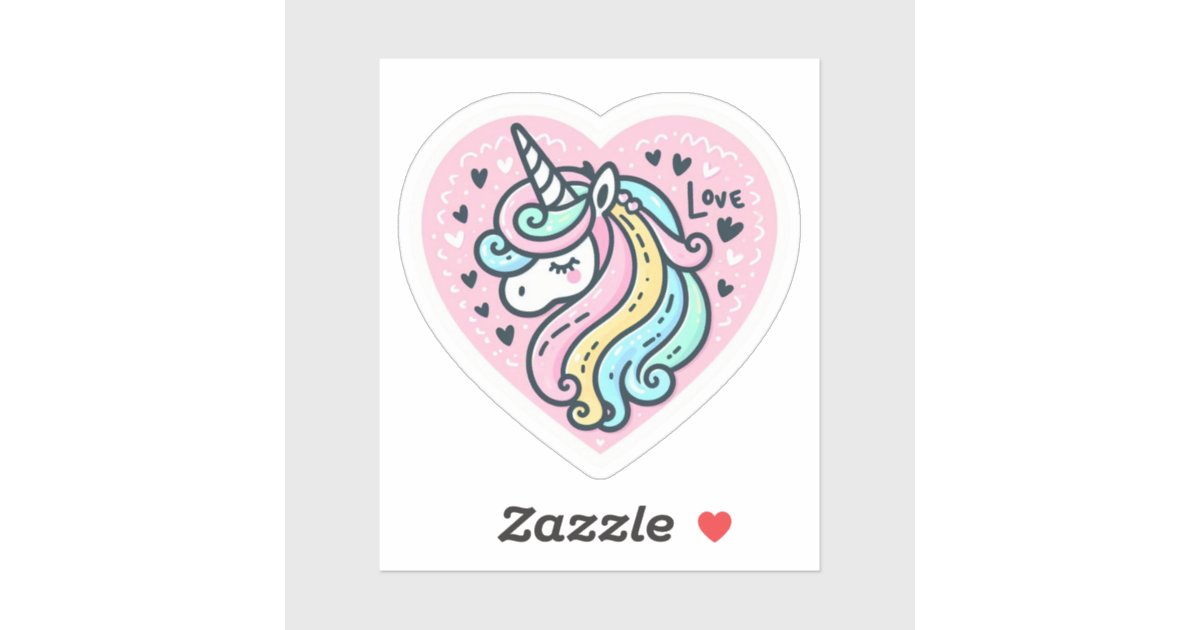 Cute Unicorn Heart-Shaped with Love Sticker | Zazzle
