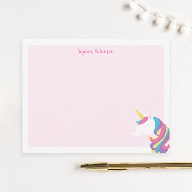 Cute Unicorn Kids Personalized Stationery Flat Note Card | Zazzle