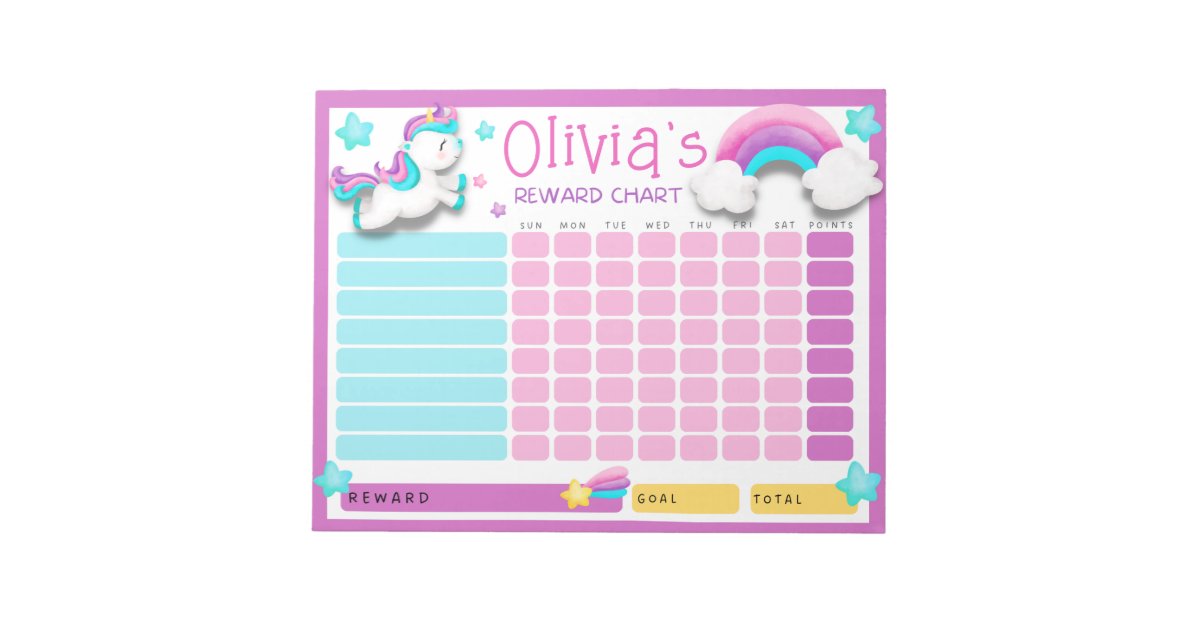 Cute Unicorn Kids Reward Chart for Daily Routine Notepad | Zazzle