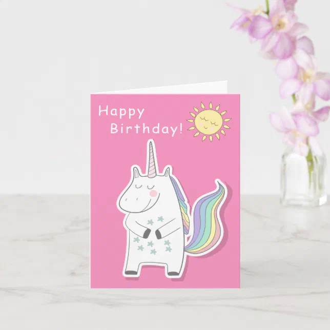 Cute Unicorn - Little Girls Birthday Card | Zazzle