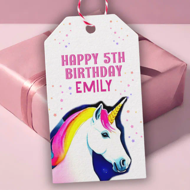 Cute Unicorn Magical Star Girl Happy Birthday Gift Tags | Zazzle