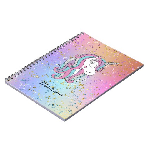 Cute Unicorn Ombre Rainbow Glitter Sparkle Spiral Notebook | Zazzle