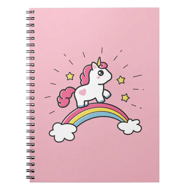 Cute Unicorn On A Rainbow Design Notebook | Zazzle