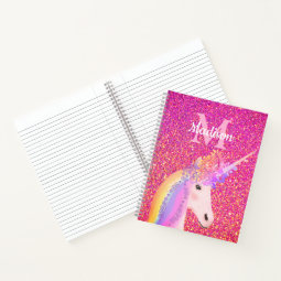 Cute Unicorn Pink Glitter Personalized Notebook | Zazzle