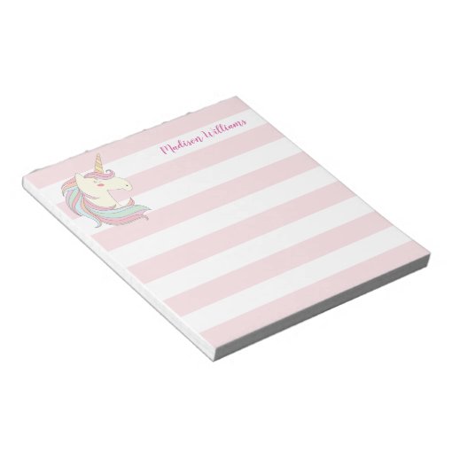 Cute Unicorn Pony Magic Fantasy Girly Pink Stripes Notepad | Zazzle