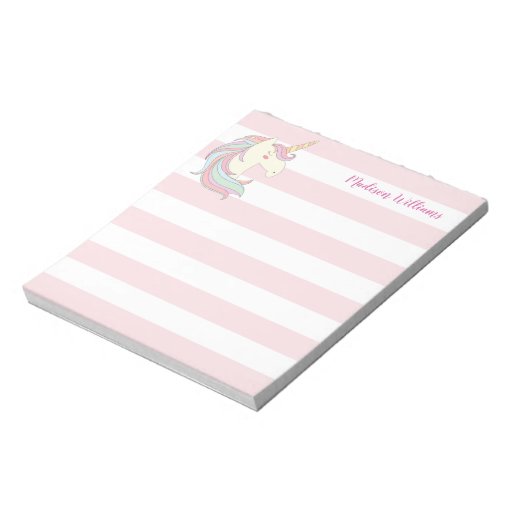 Cute Unicorn Pony Magic Fantasy Girly Pink Stripes Notepad | Zazzle