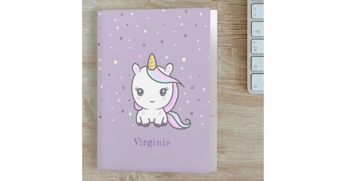 Cute Unicorn Purple Pocket Folder | Zazzle