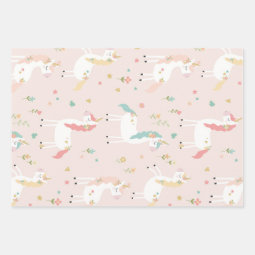 Cute Unicorn Rainbow Gold Glitter Pastel Pink Blue Wrapping Paper ...
