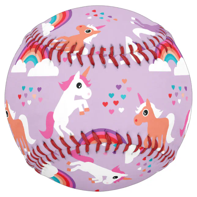 Cute Unicorn Rainbow Purple Softball | Zazzle