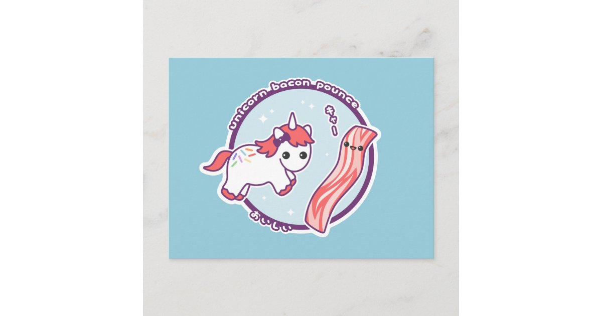 Cute Unicorn with Bacon Postcard | Zazzle