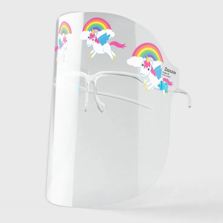 Cute Unicorns and Rainbows Cartoon Face Shield | Zazzle