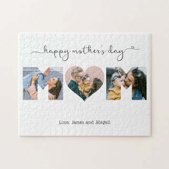 Cute Unique 3 Photo Heart Mom Happy Mother's Day Jigsaw Puzzle | Zazzle