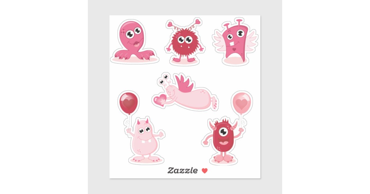 Cute Valentine Monsters Sticker | Zazzle